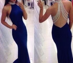 Ulass Sexy Halter Neckline Prom Dress,popular Mermaid Royal Blue Prom ...