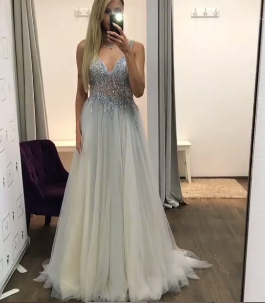 Ulass Beading Tulle Prom Dress,long Prom Dresses,prom Dresses,evening ...