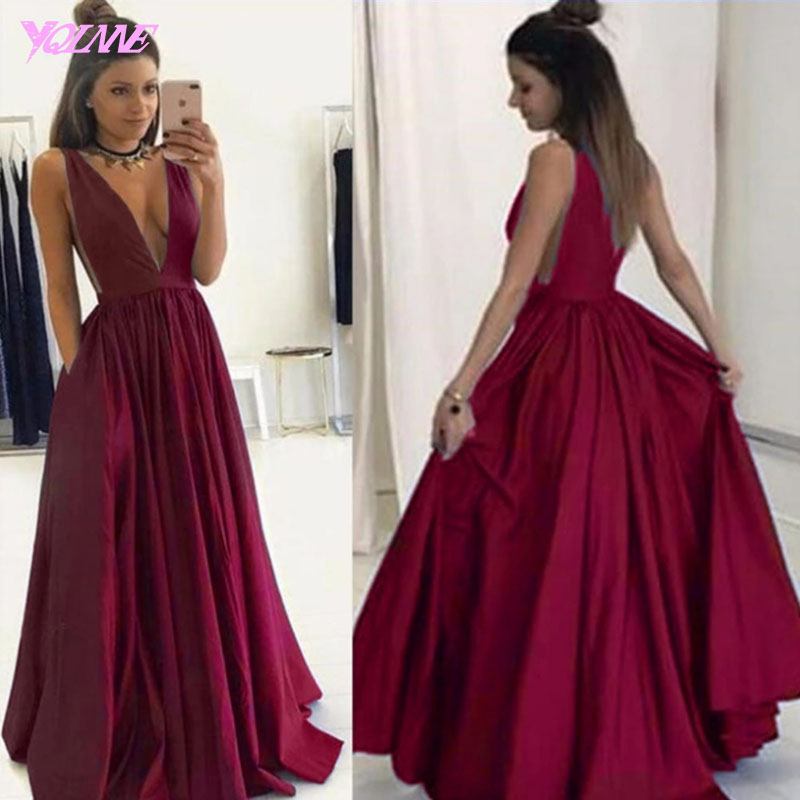 Wine Red Prom Dresses,sexy Dresses,deep V-neck Dresses,long Party ...