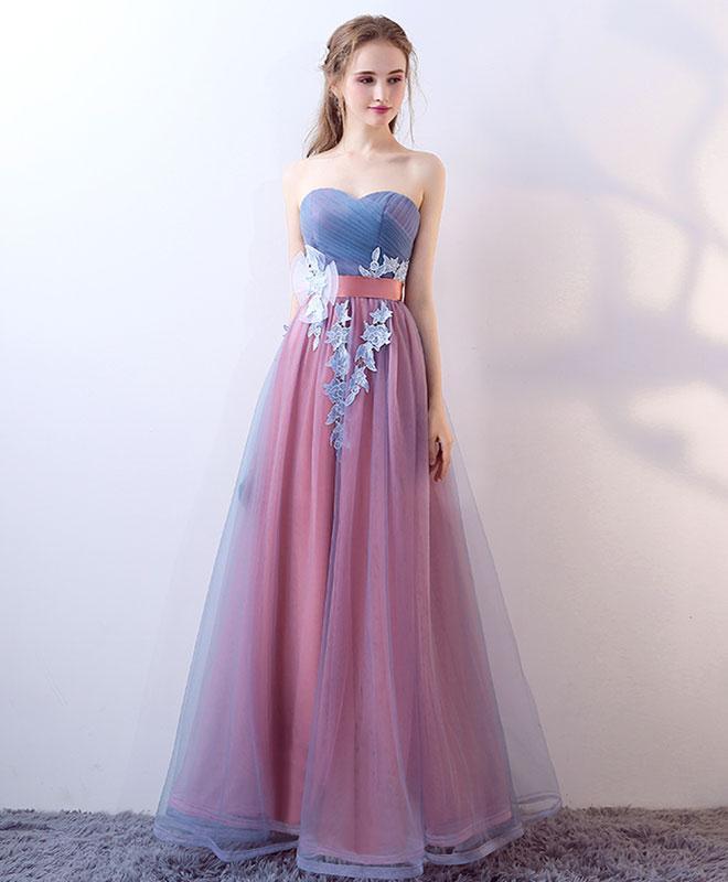 Gray Blue Tulle Long Prom Dress, Gray Blue Evening Dress on Luulla