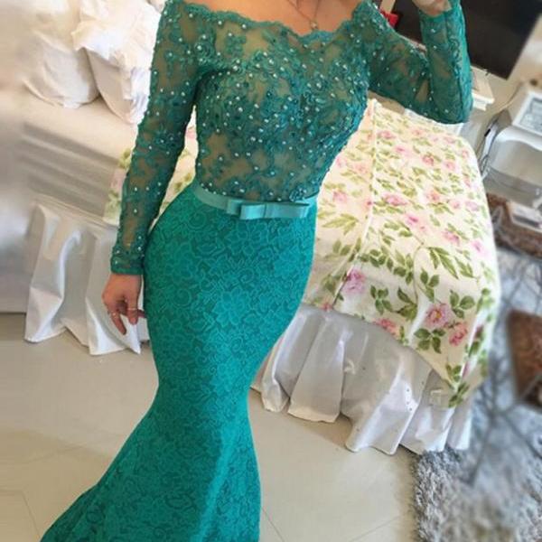 Ulass Mermaid Prom Dress/evening Dress - Dark Green Bateau Neck Beading ...