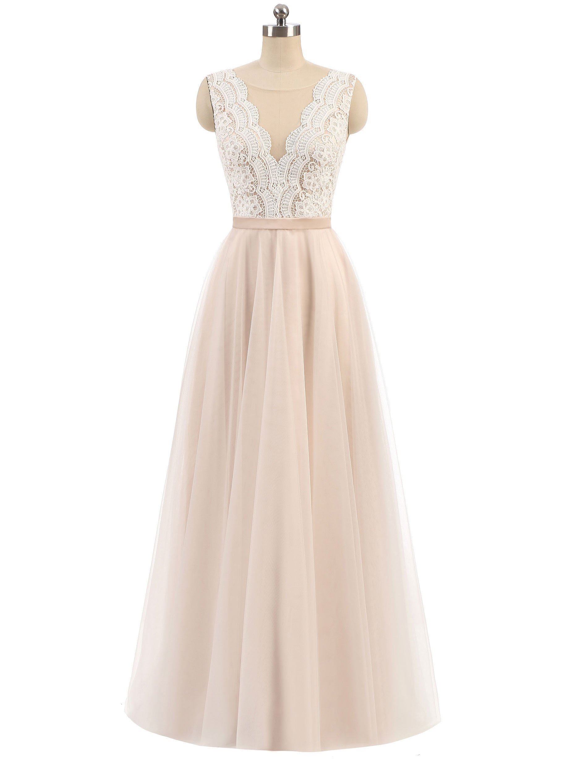 A-line Lace And Tulle Long Simple Formal Dresses Bridesmaid Dresses on ...