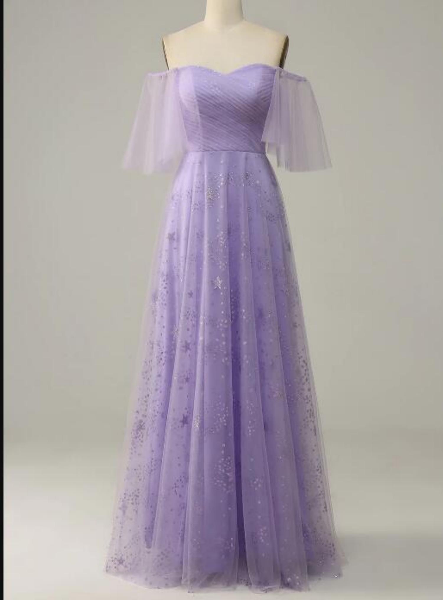 Off Shoulder Lavender Prom Dress With Ruffles on Luulla